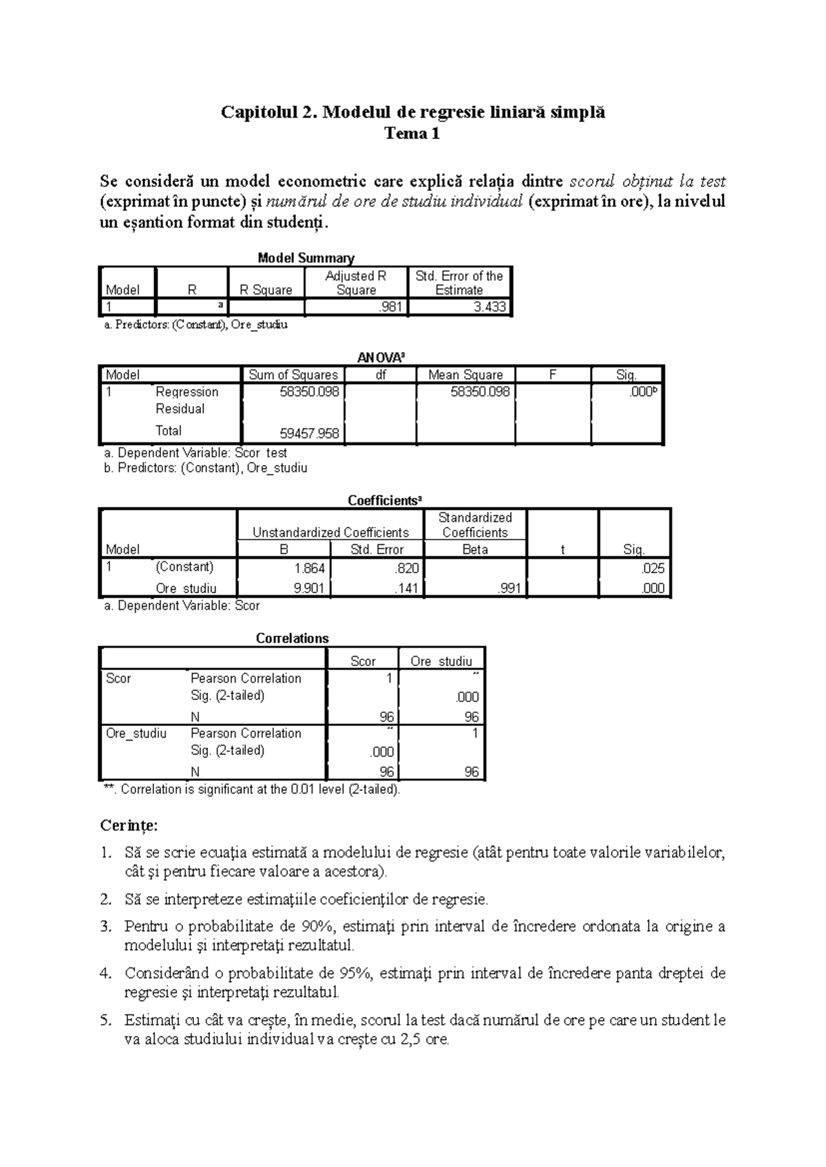 Capitolul 2. Modelul de regresie liniară simplă - Tema 1 Analiză - Studocu