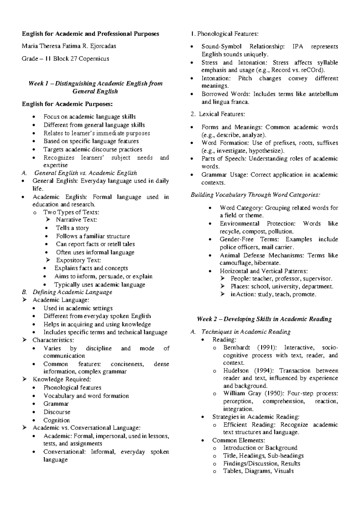 EApp - Overview of Academic English for Senior High (EAPP) - Studocu
