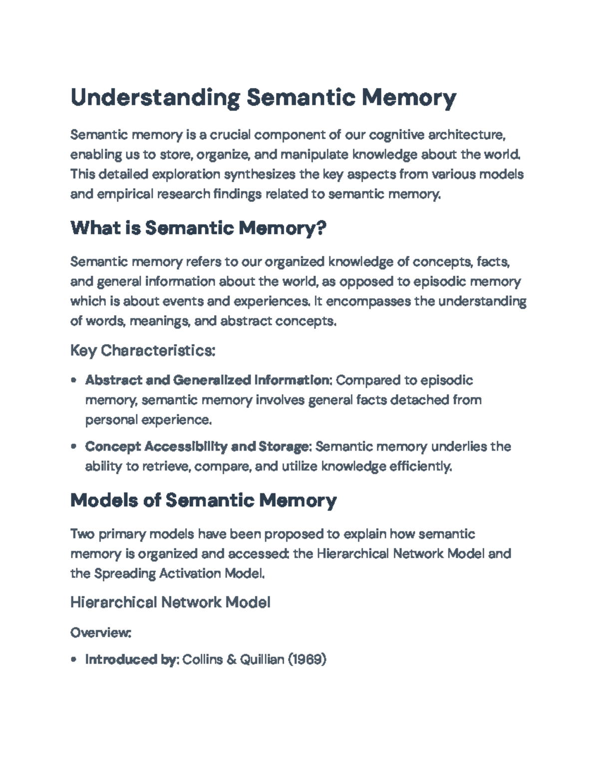Understanding Semantic Memory: Models, Neural Bases, and Disorders ...