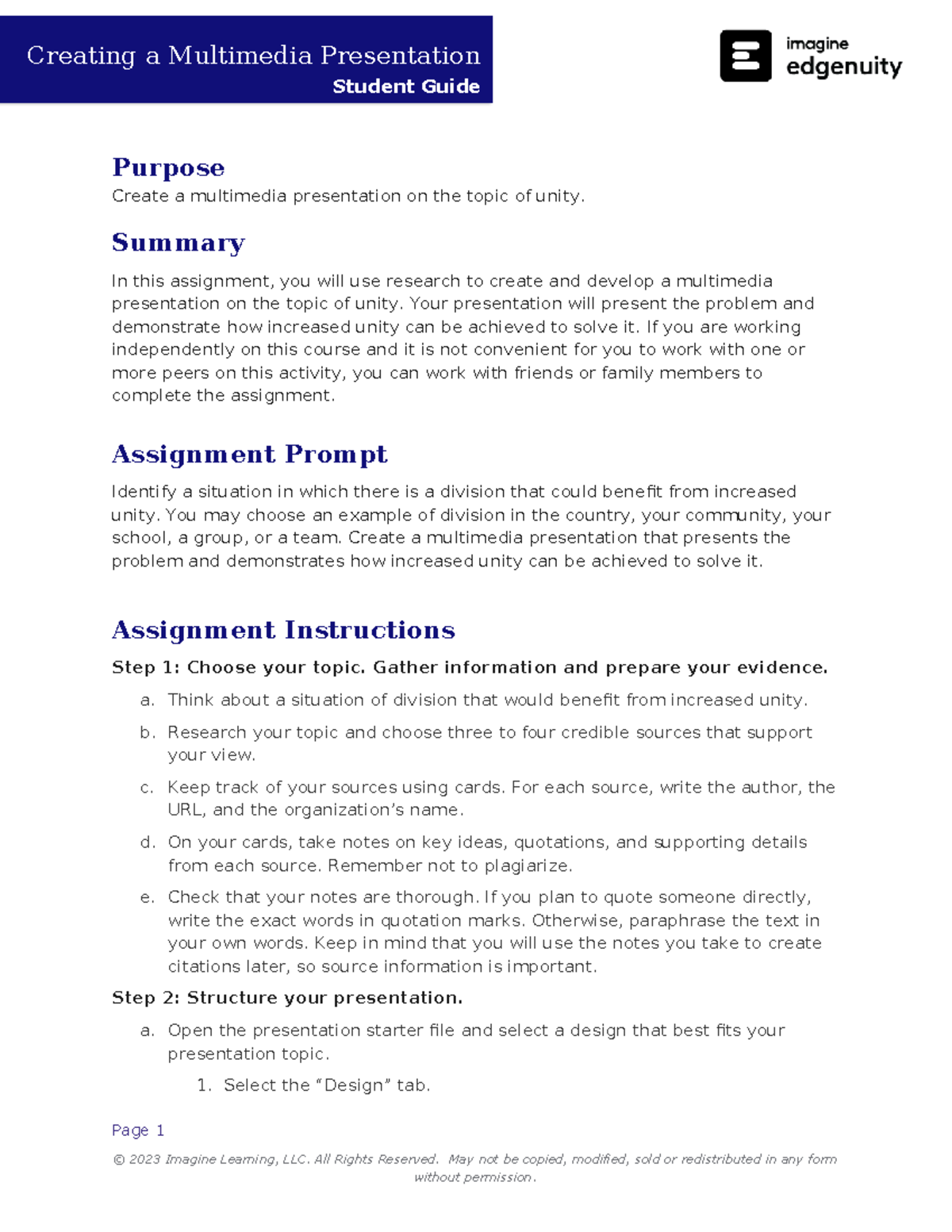 Creating a Multimedia Presentation on Unity: Student Guide - Studocu