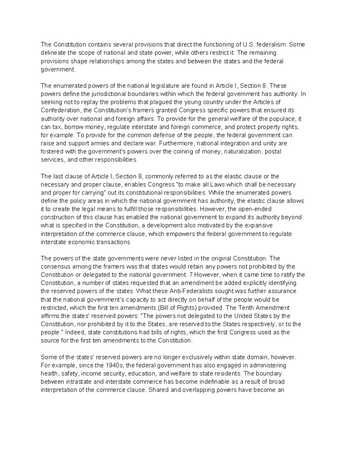 Federalism in the U.S.: Powers, Restrictions, and State Relations (POL ...