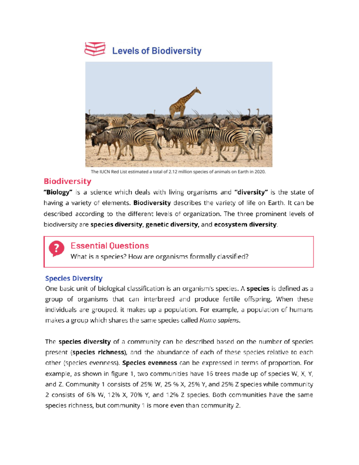 Lesson-Notes Biodiversity - Levels of Biodiversity The IUCN Red List ...