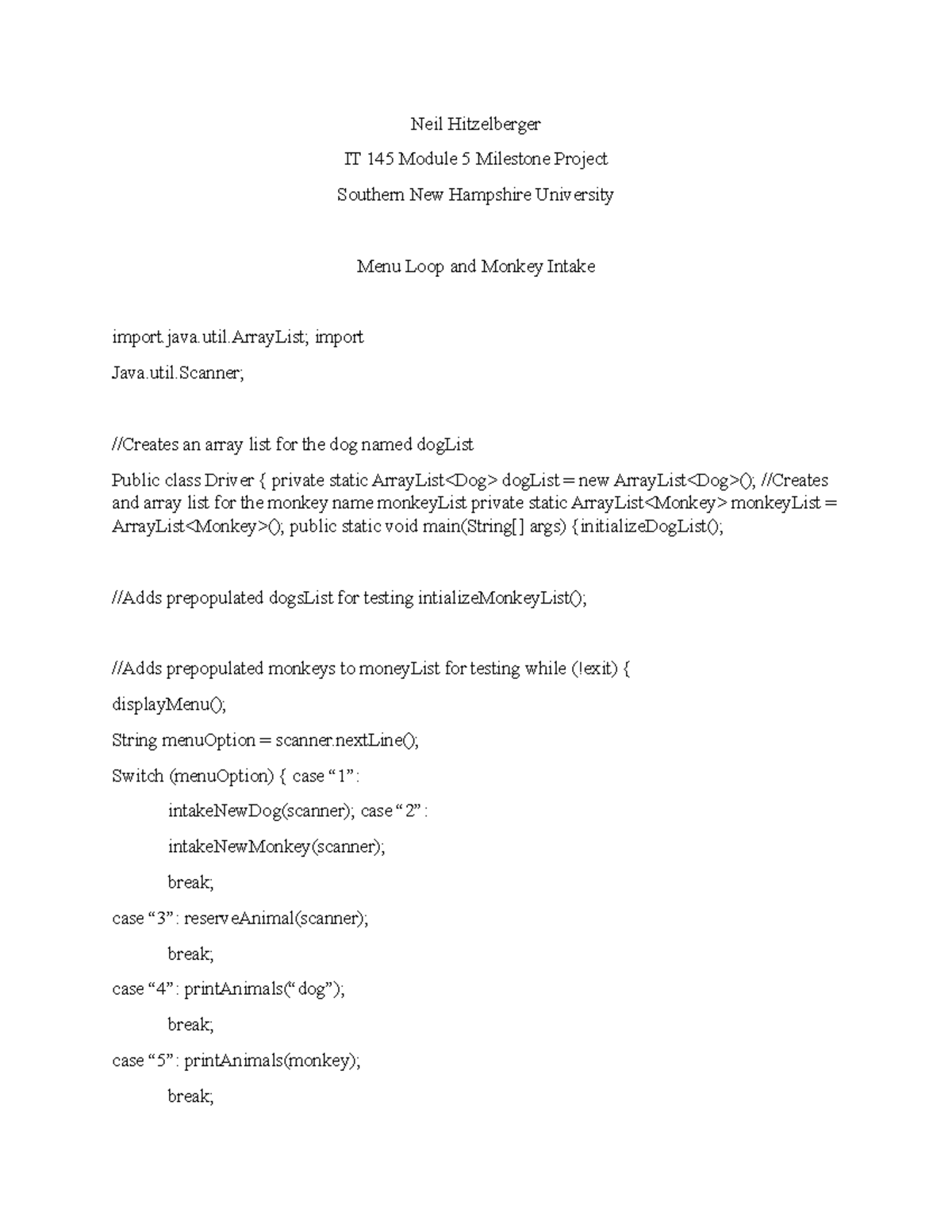 IT 145 Module 5 Milestone Project - Rescue Animal System Code - Studocu
