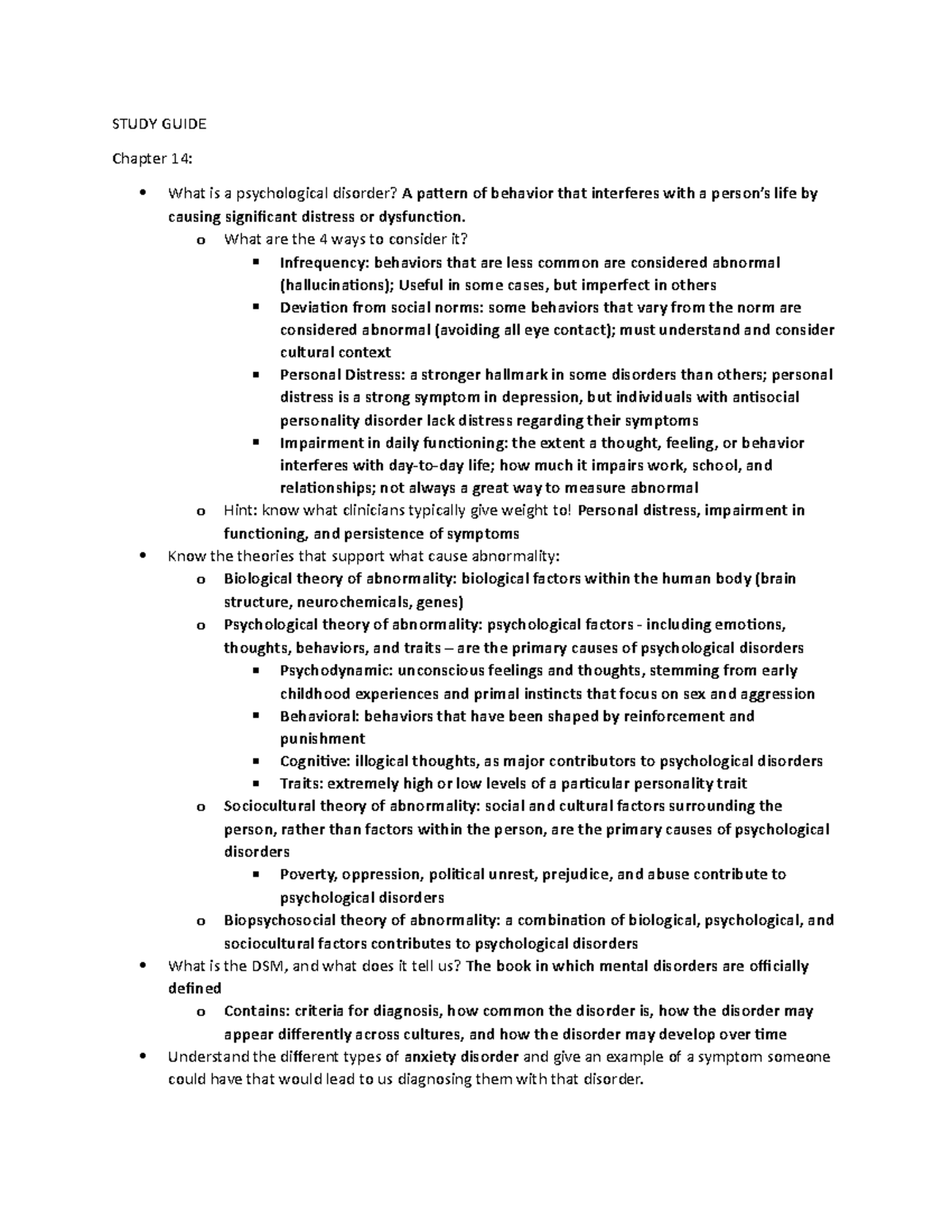 PSYC 111 - Study Guide for Exam on Ch. 14-15: Psychological Disorders ...