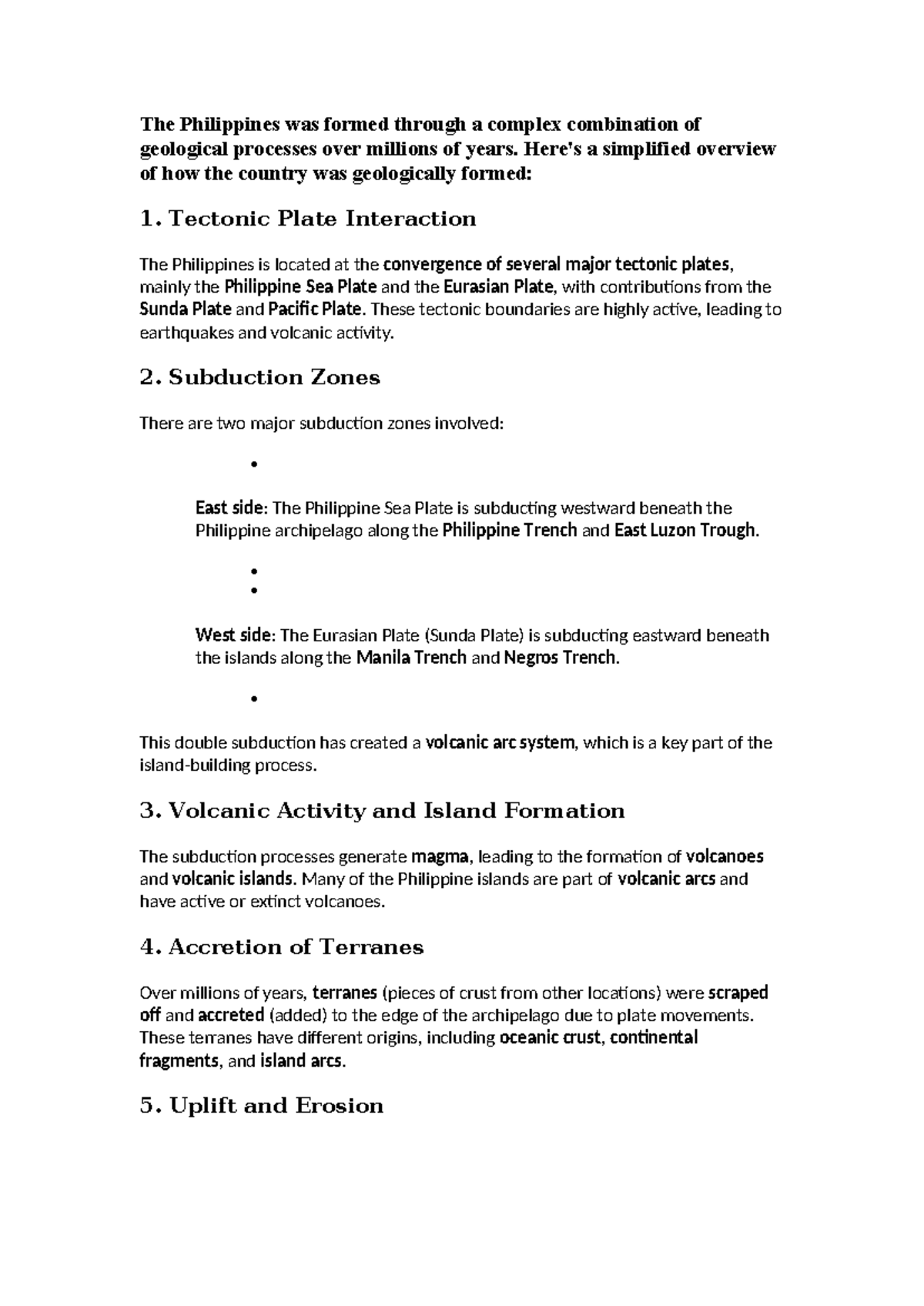 Philippines' Geological Formation: Tectonics & Volcanism Overview - Studocu
