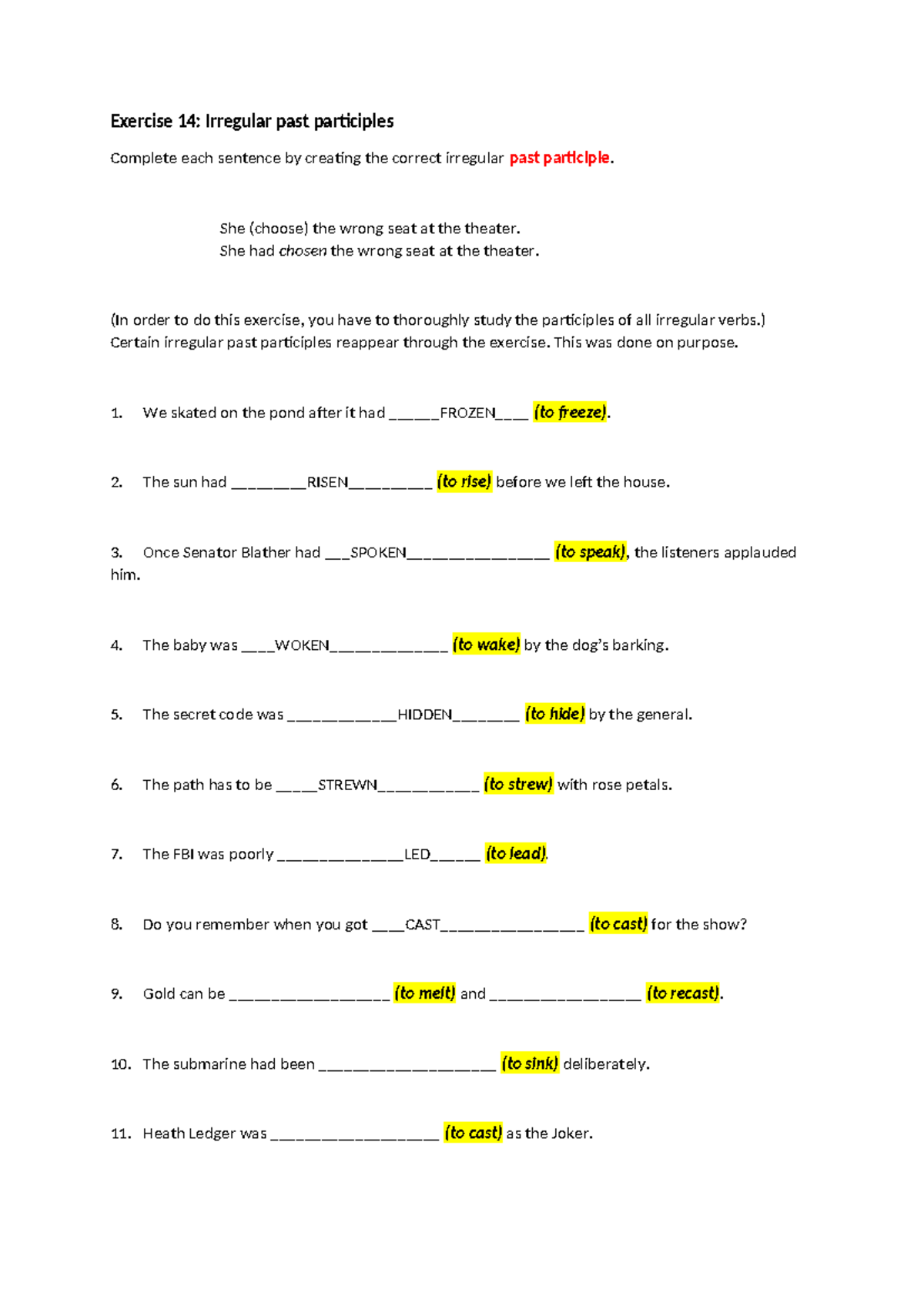 Exercise 14A: Irregular Past Participles Practice - Studocu