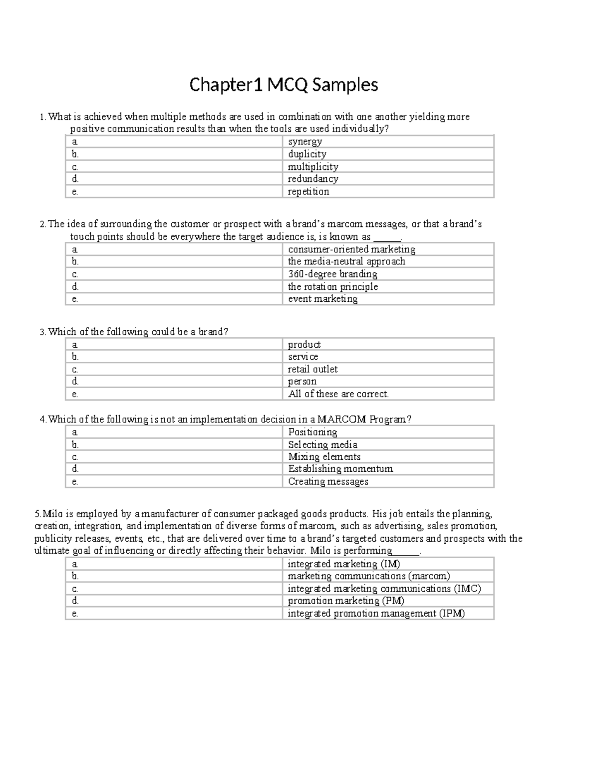 Ch1 IMC MCQs - Integrated Marketing Communications Practice Questions ...