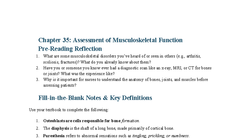 Chapter 35 & 36: Musculoskeletal Function & Disorder Management (Mod 4 ...