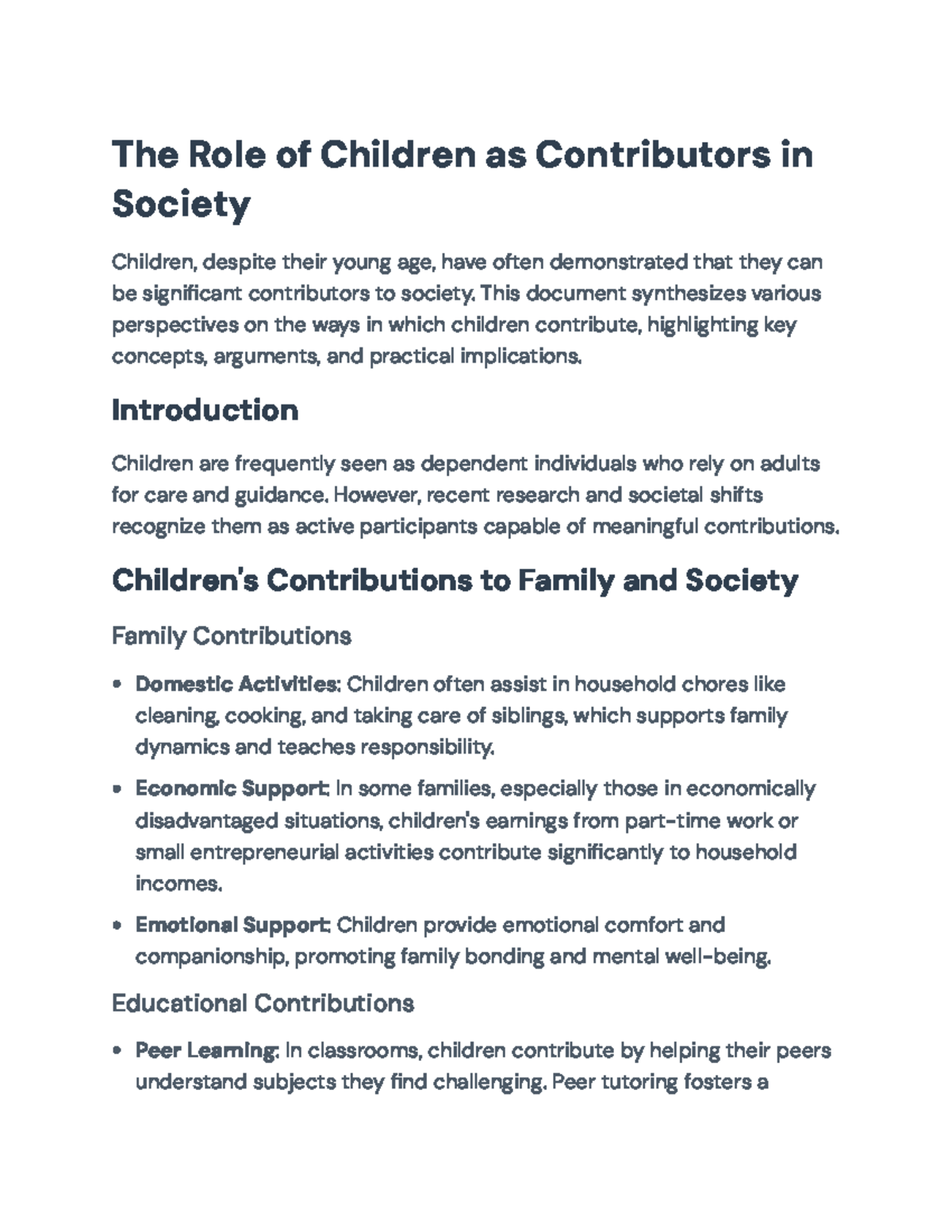 Children's Contributions to Society: A Comprehensive Overview - The ...