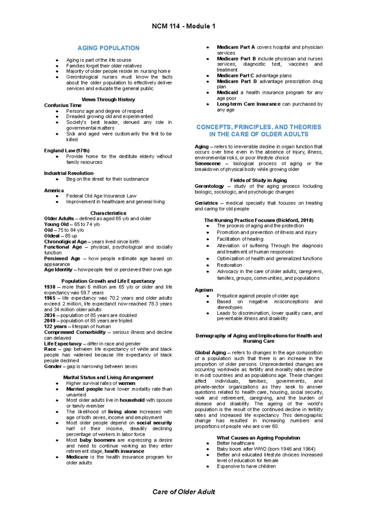 NCM 114 Module 1: Understanding the Aging Population and Its Implications - Studocu