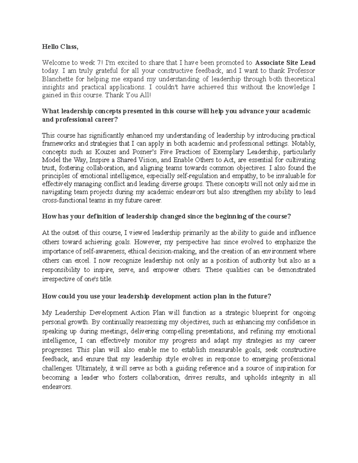 7-1 Discussion: Evolving Leadership Concepts and Action Plans - Studocu