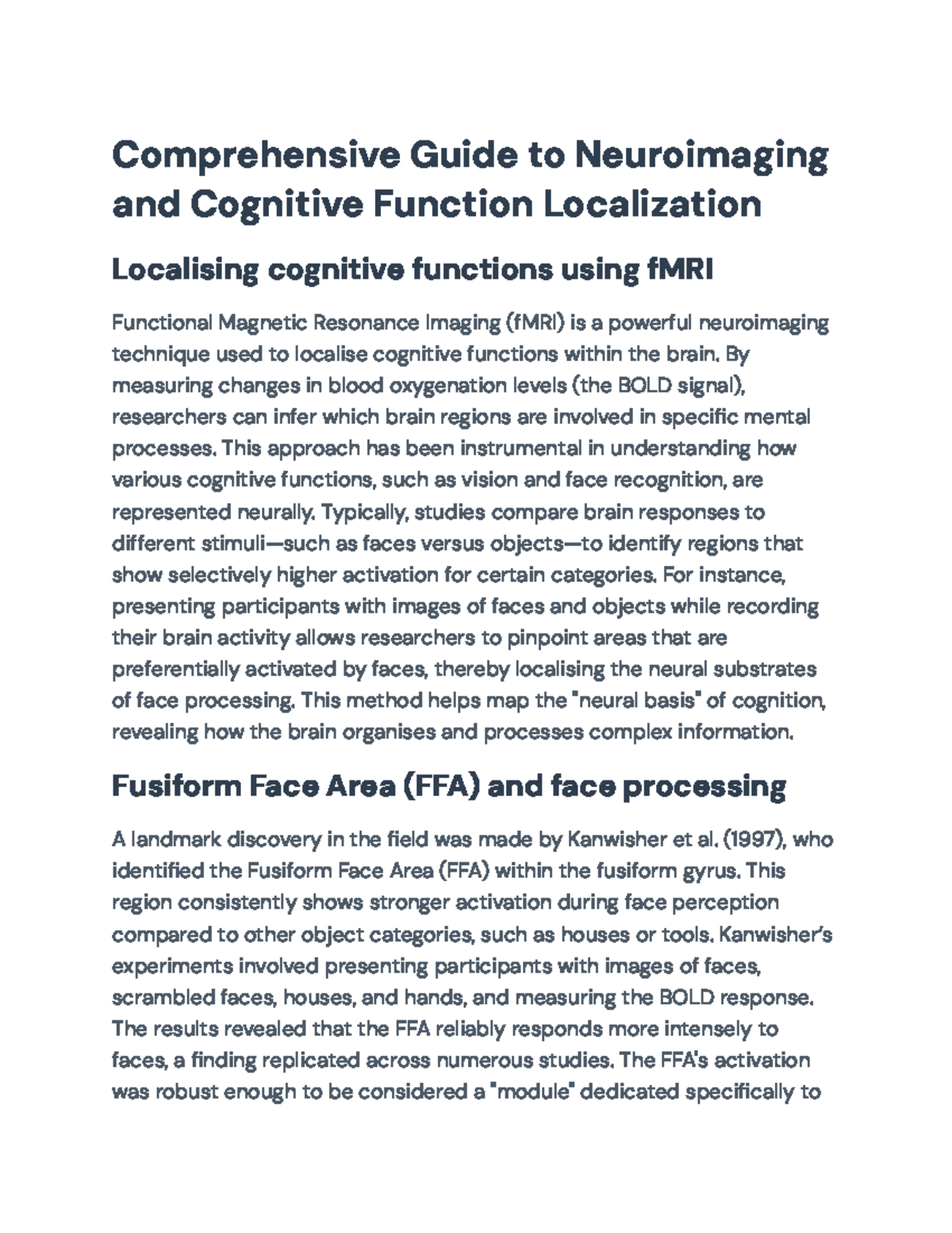 Neuroimaging and Cognitive Function Localization: A Comprehensive Overview (PSY - Studocu