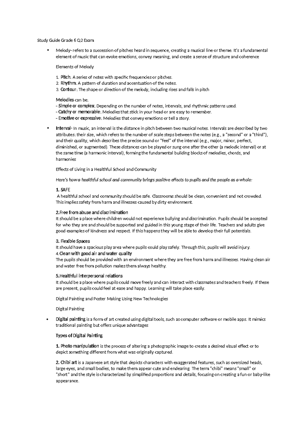 Grade 6 Q2 Exam Study Guide: Melody, Health, & Digital Art - Studocu