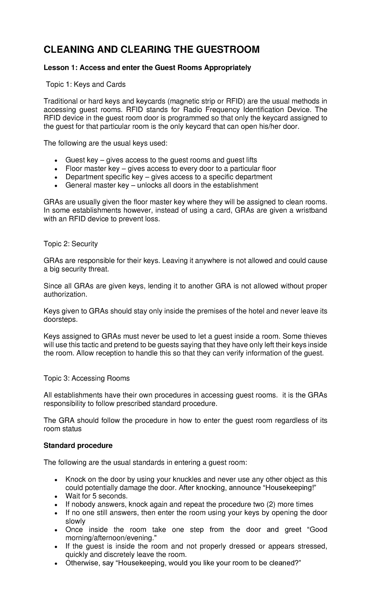 5Cleaning and Clearing the Guestroom: Housekeeping Lessons and ...