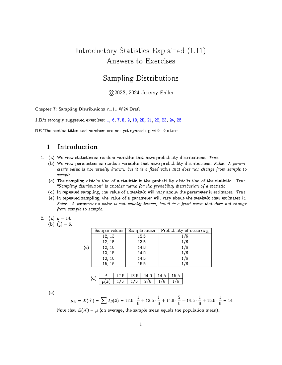Introductory Statistics (1.11) Chapter 7: Sampling Distributions ...