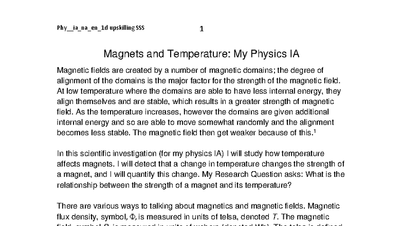 Physics IA: Investigating the Effect of Temperature on Magnet Strength ...