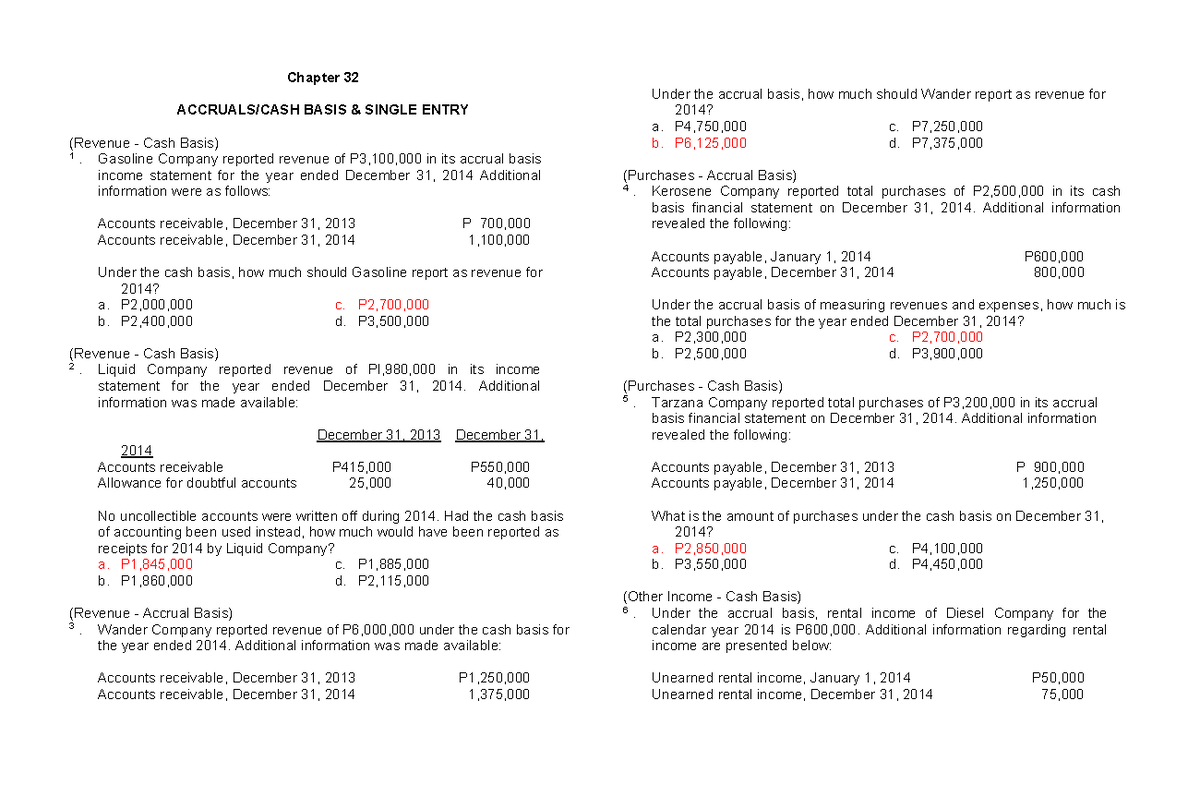 Chapter 32: Accruals vs. Cash Basis Analysis and Single Entry Insights ...