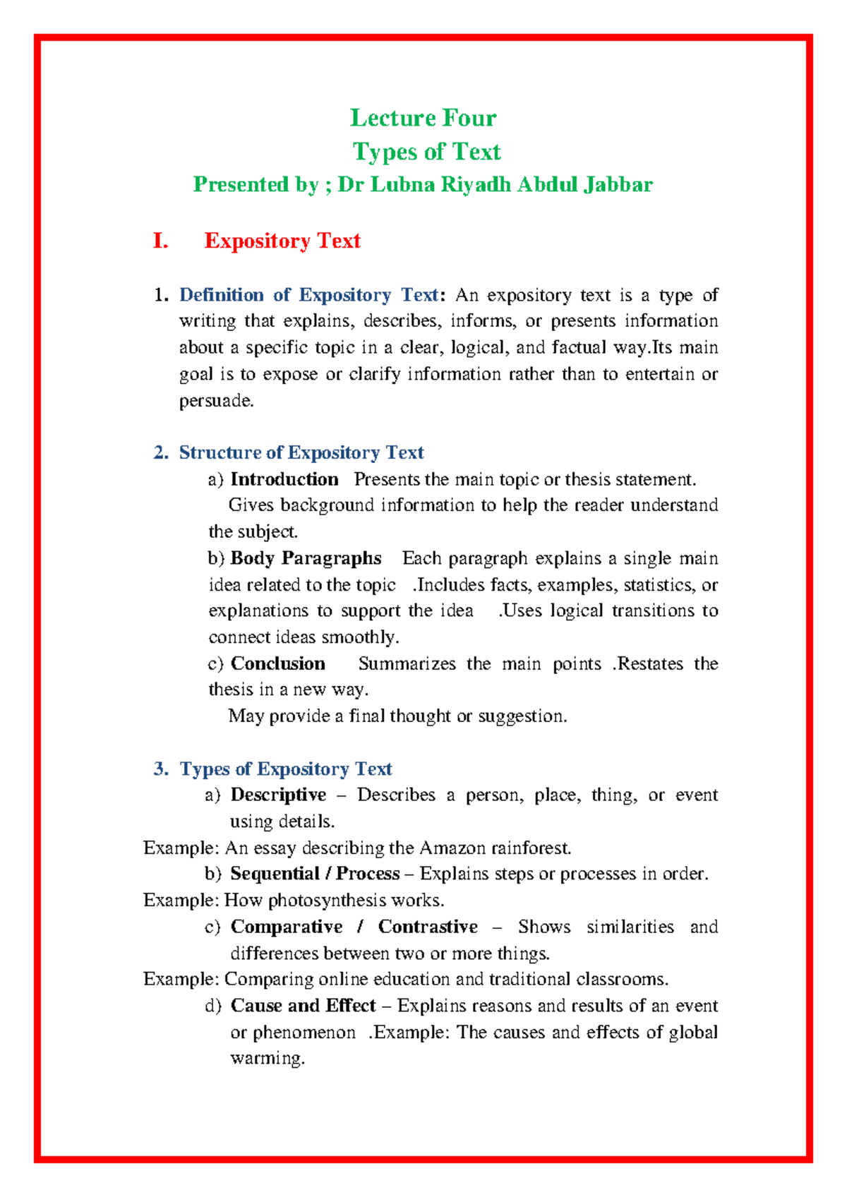 Lecture on Types of Text: Expository, Narrative, and Argumentative ...