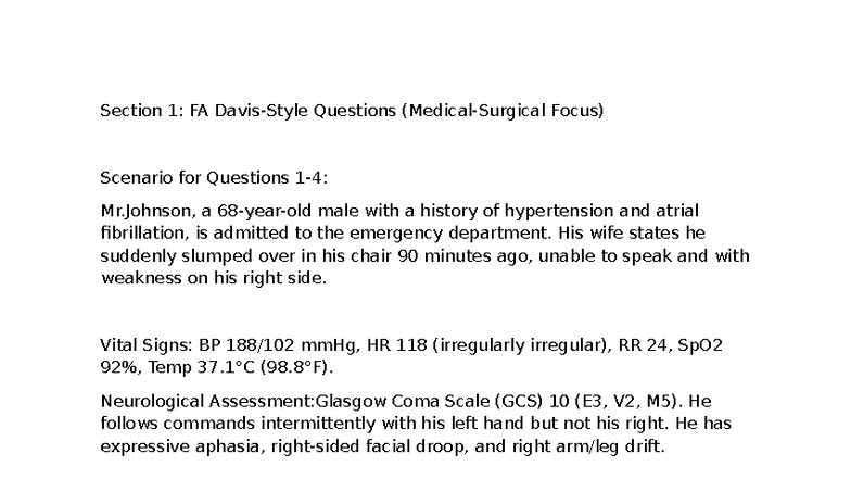 NCLEX MedSurg: Stroke Assessment & Safety Prioritization Questions ...