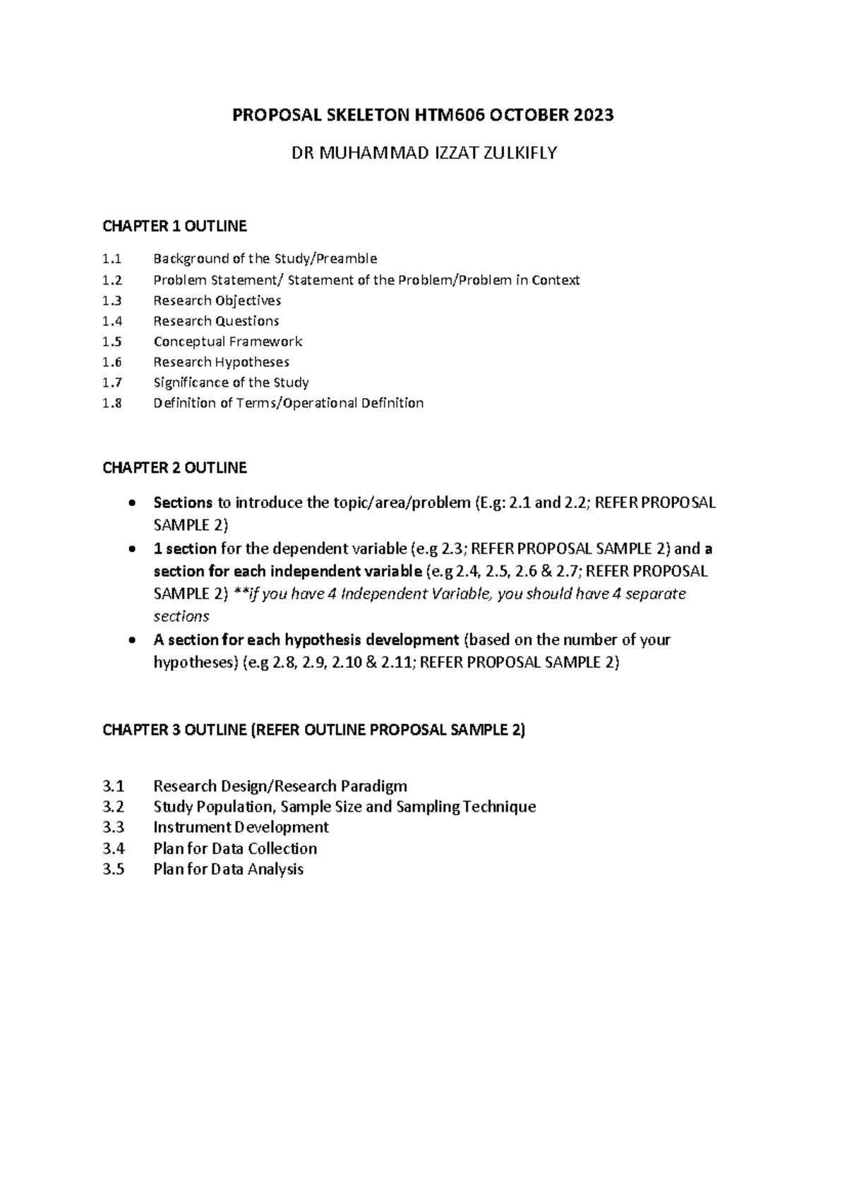 Proposal Skeleton for HTM606 - October 2023 by Dr. Muhammad Izzat ...