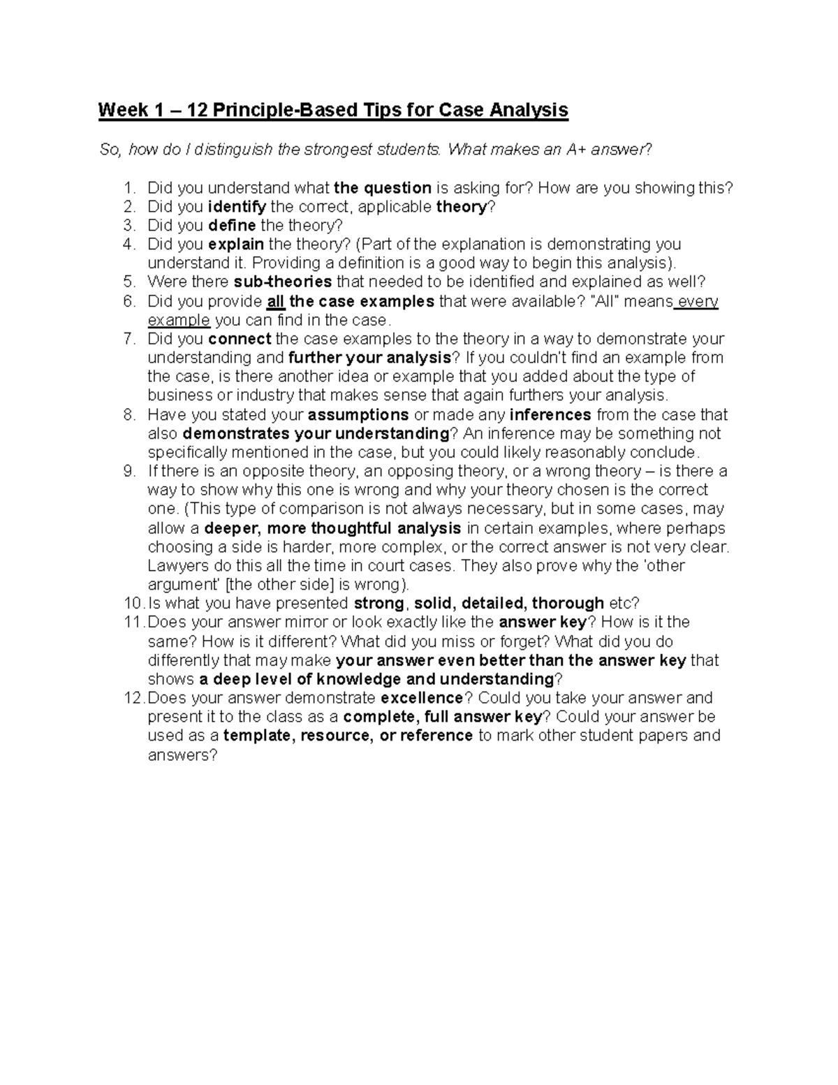 Week 1 - 12 Essential Tips for Effective Case Analysis - Studocu