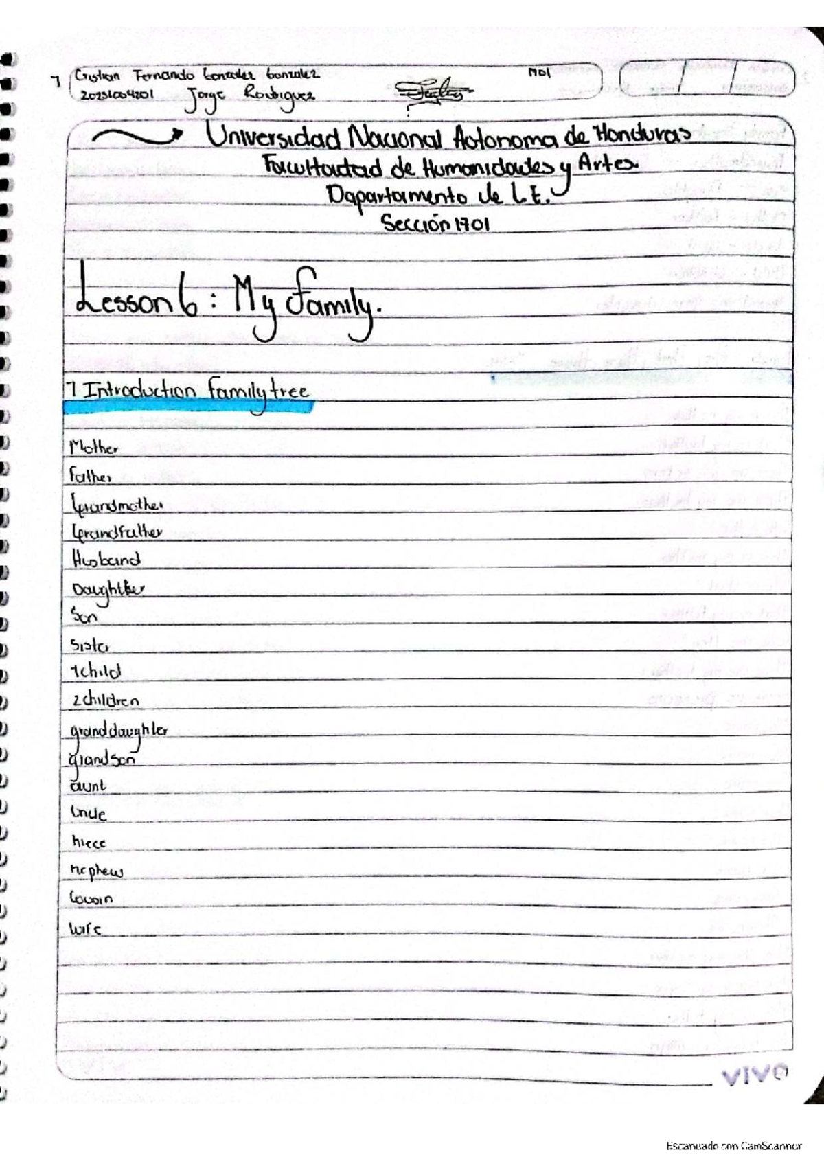 Inglés 1: Actividad 23 - Lección sobre la Familia y Vocabulario - Studocu