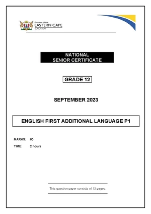 EC English HL Grade 12 September 2023 P1 Exam Paper and Memo - Studocu