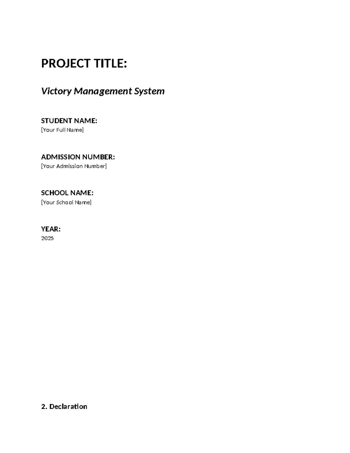 Victory Management System Project Report - 2025 - Studocu