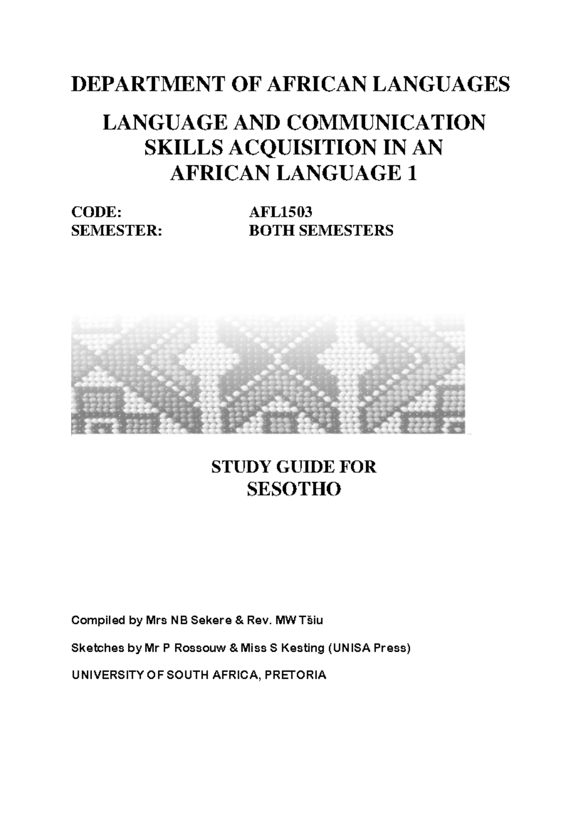 AFL1503 Guide Sesotho 2009 - DEPARTMENT OF AFRICAN LANGUAGES LANGUAGE ...