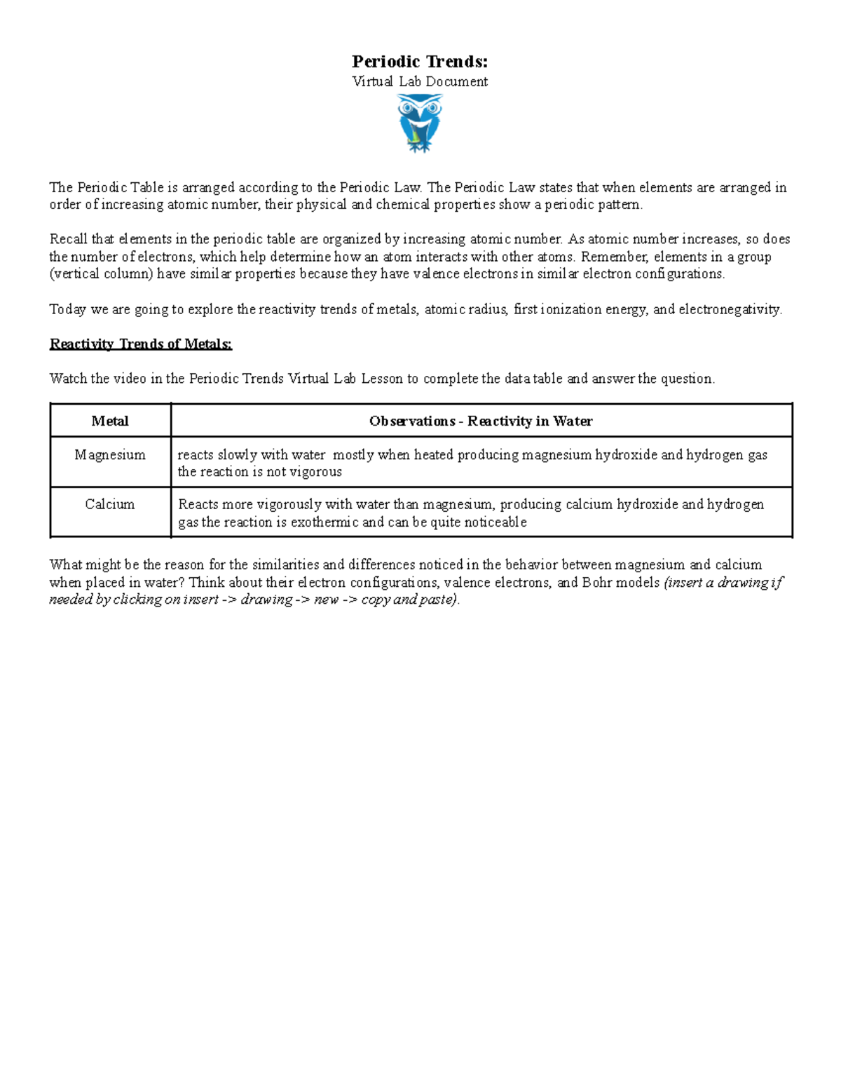 Periodic Trends Virtual Lab: Exploring Atomic Properties & Reactivity ...