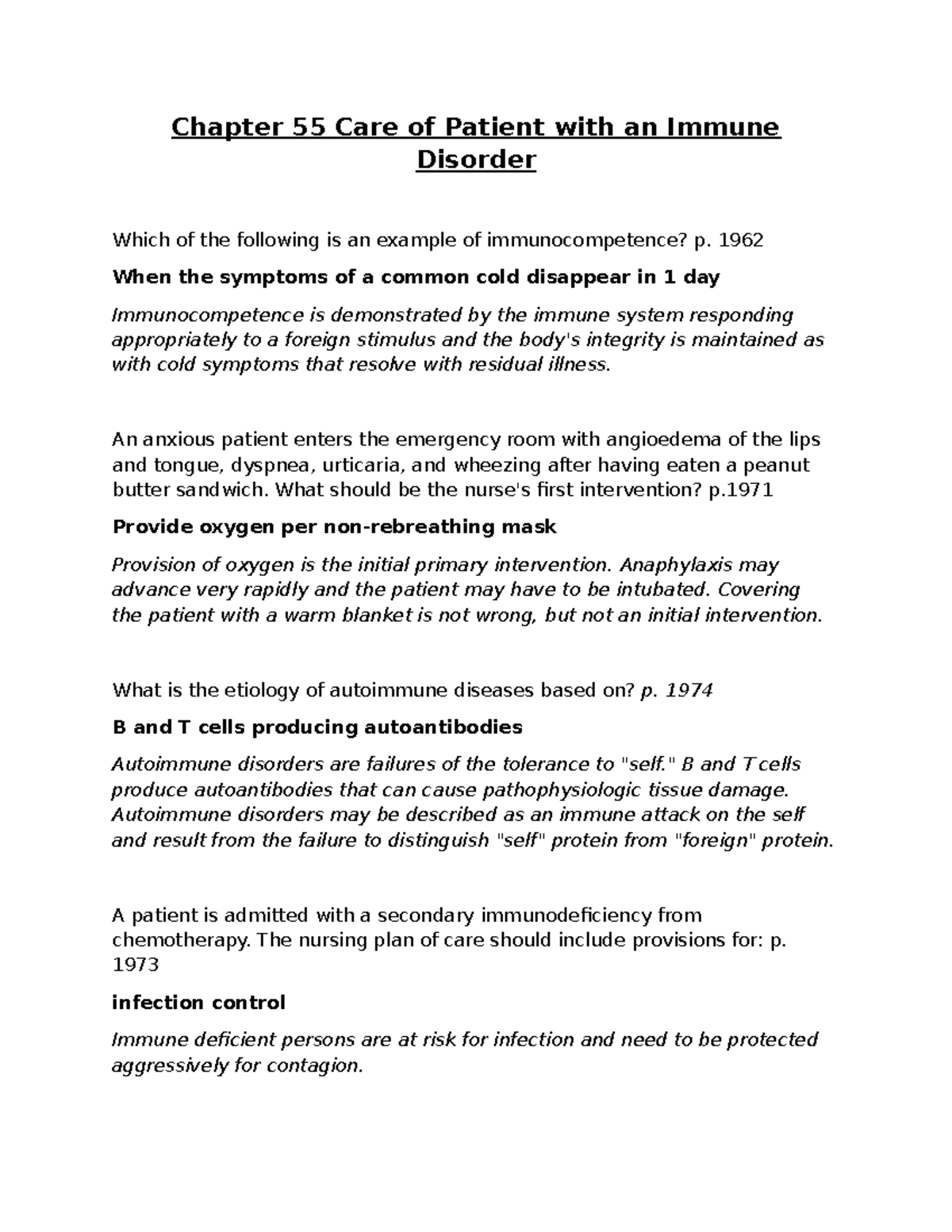 Chapter 55 Immune Disorders: Patient Care Strategies & Test Bank - Studocu