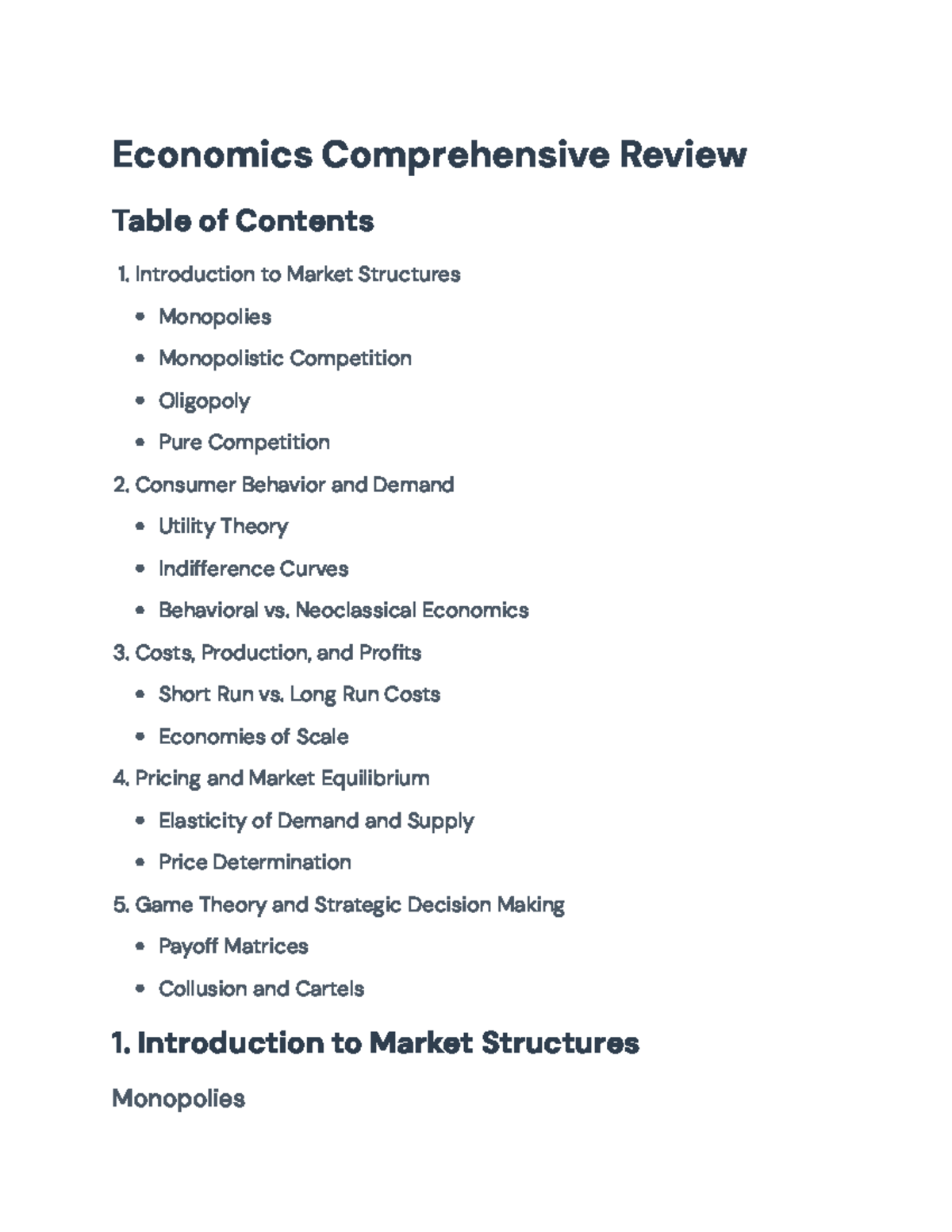 Economics Comprehensive Review: Key Concepts and Market Structures ...