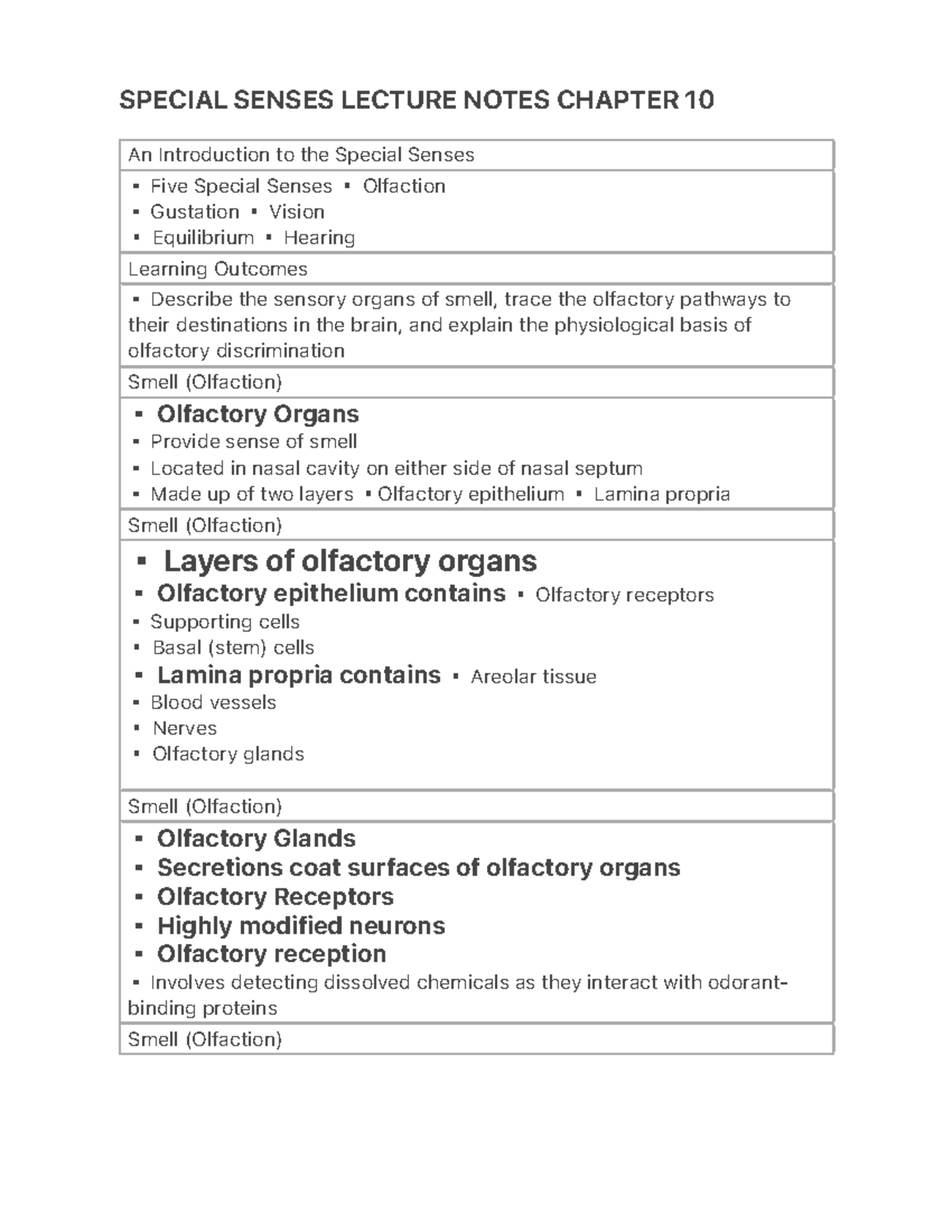 Special Senses Lecture Notes Chapter 10 - SPECIAL SENSES LECTURE NOTES ...
