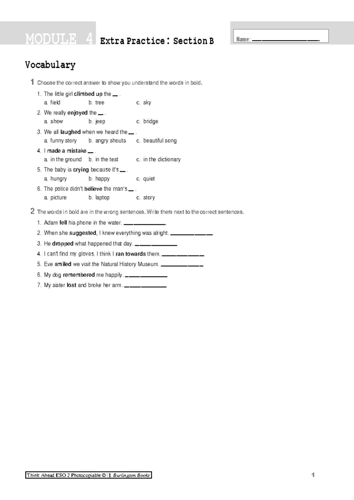02Think Ahead 2 Extra Practice Mod4B: Vocabulary & Grammar - Studocu