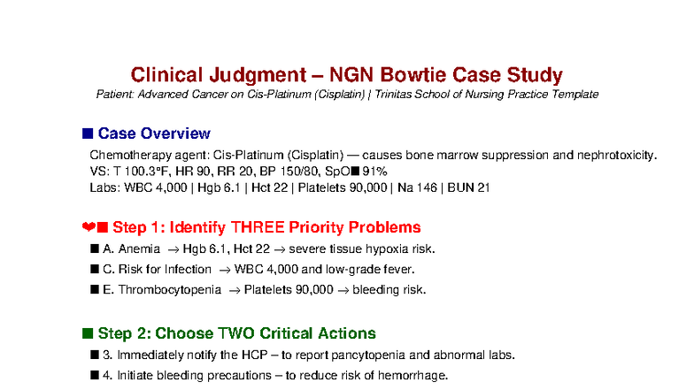 Cisplatin NGN Bowtie Case Study: Advanced Cancer Patient Care - Studocu