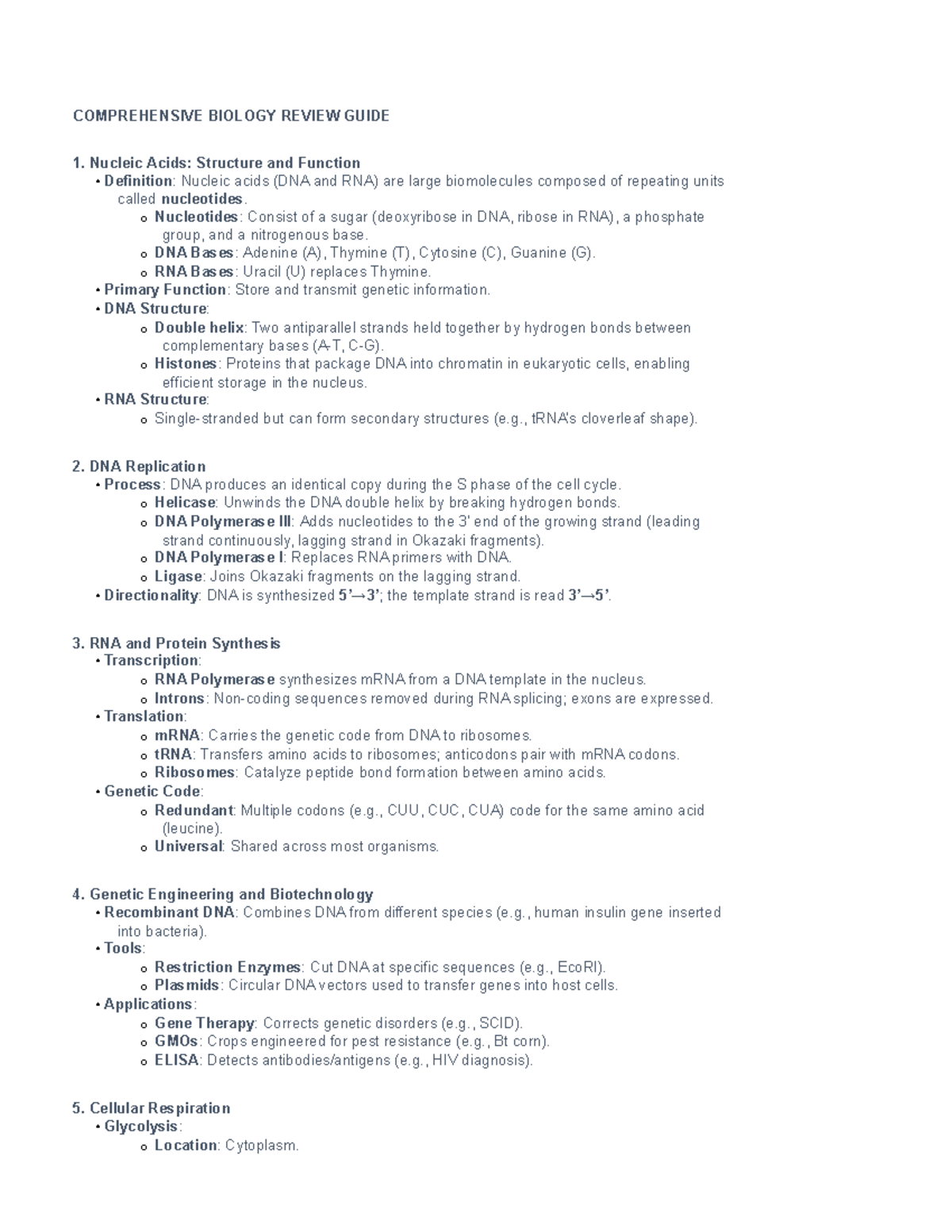 Comprehensive Biochem Review Guide - COMPREHENSIVE BIOLOGY REVIEW GUIDE ...