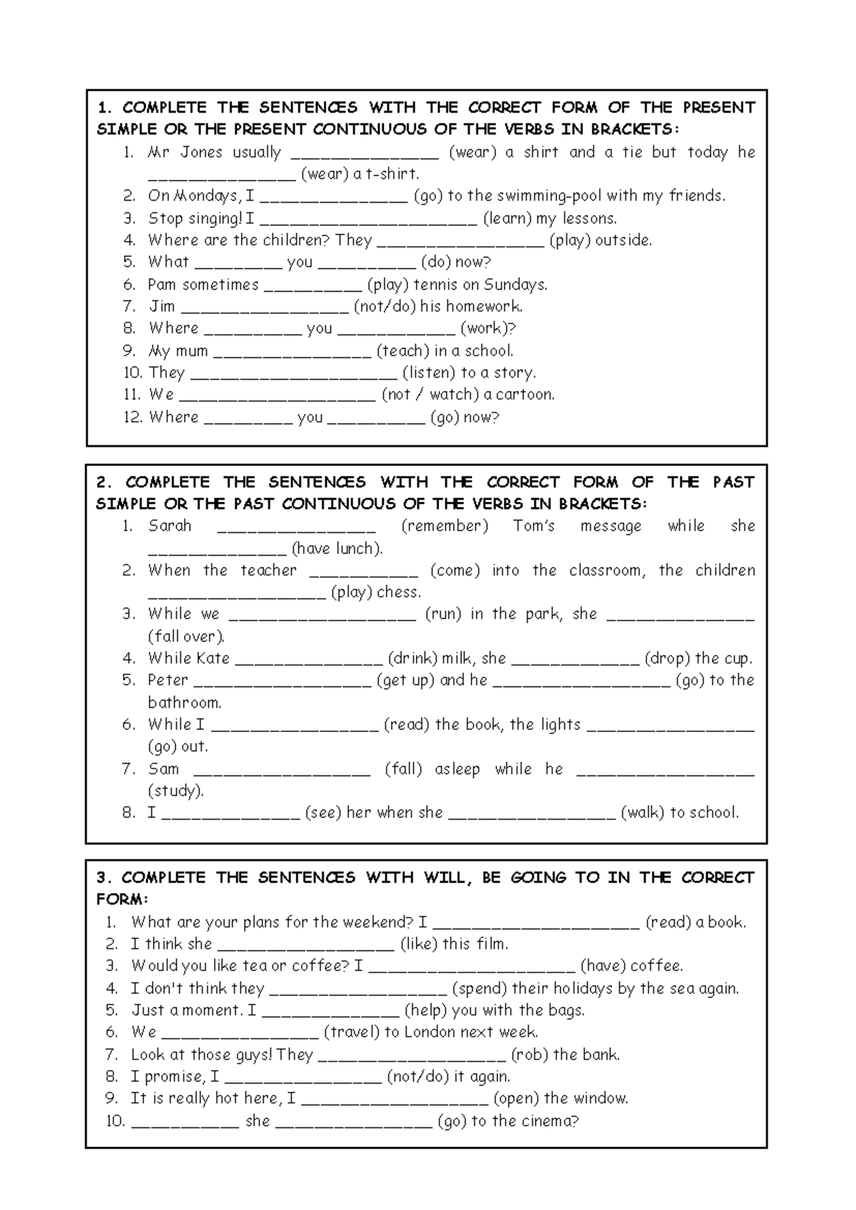 Repaso Tiempos Verbales: Ejercicios de Presente y Pasado - Studocu