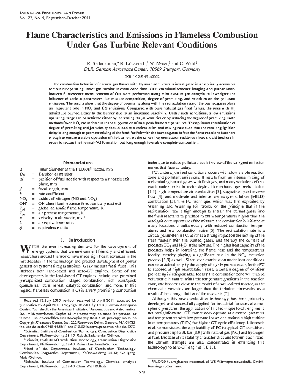 Flame Characteristics and Emissions in Flameless Combustion (AIAA-50302 ...