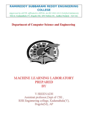 R23 III-I Machine Learning Lab Manual - Experiments and Implementation - Studocu