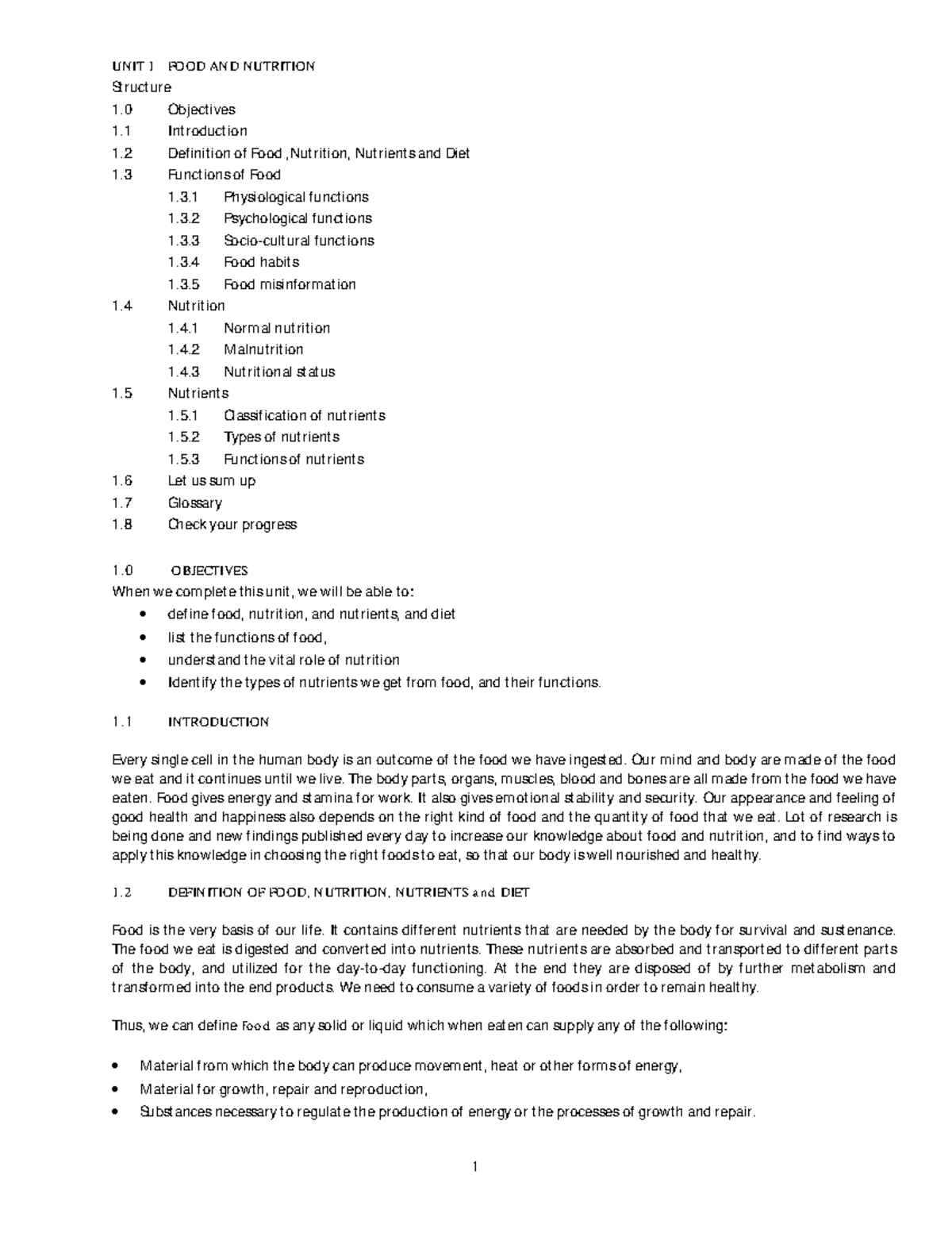 Food and Nutrition - UNIT 1 Overview and Key Concepts - Studocu