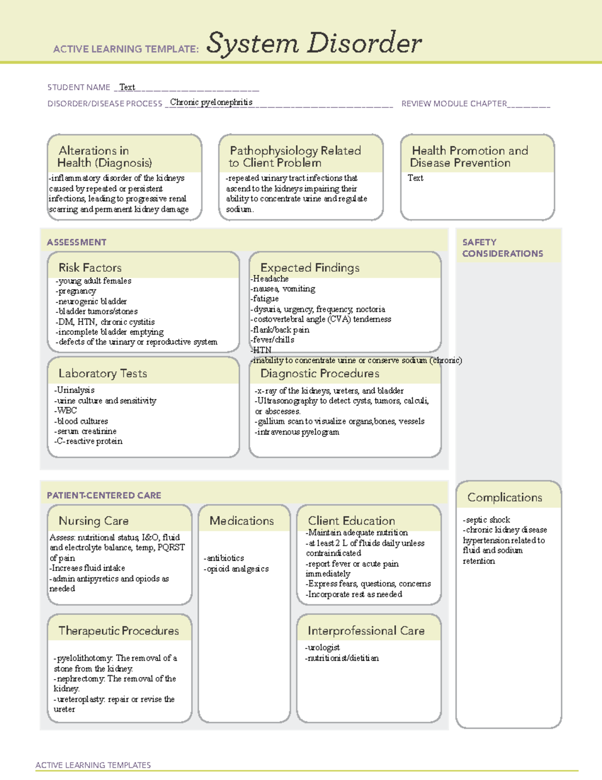 ACTIVE LEARNING TEMPLATE: Chronic Pyelonephritis Overview - Studocu