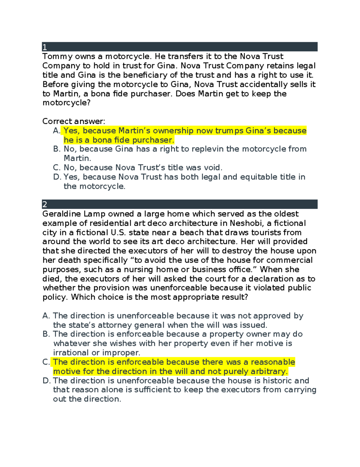 Property Law Quiz 1: Ownership & Trust Issues Analysis - Studocu