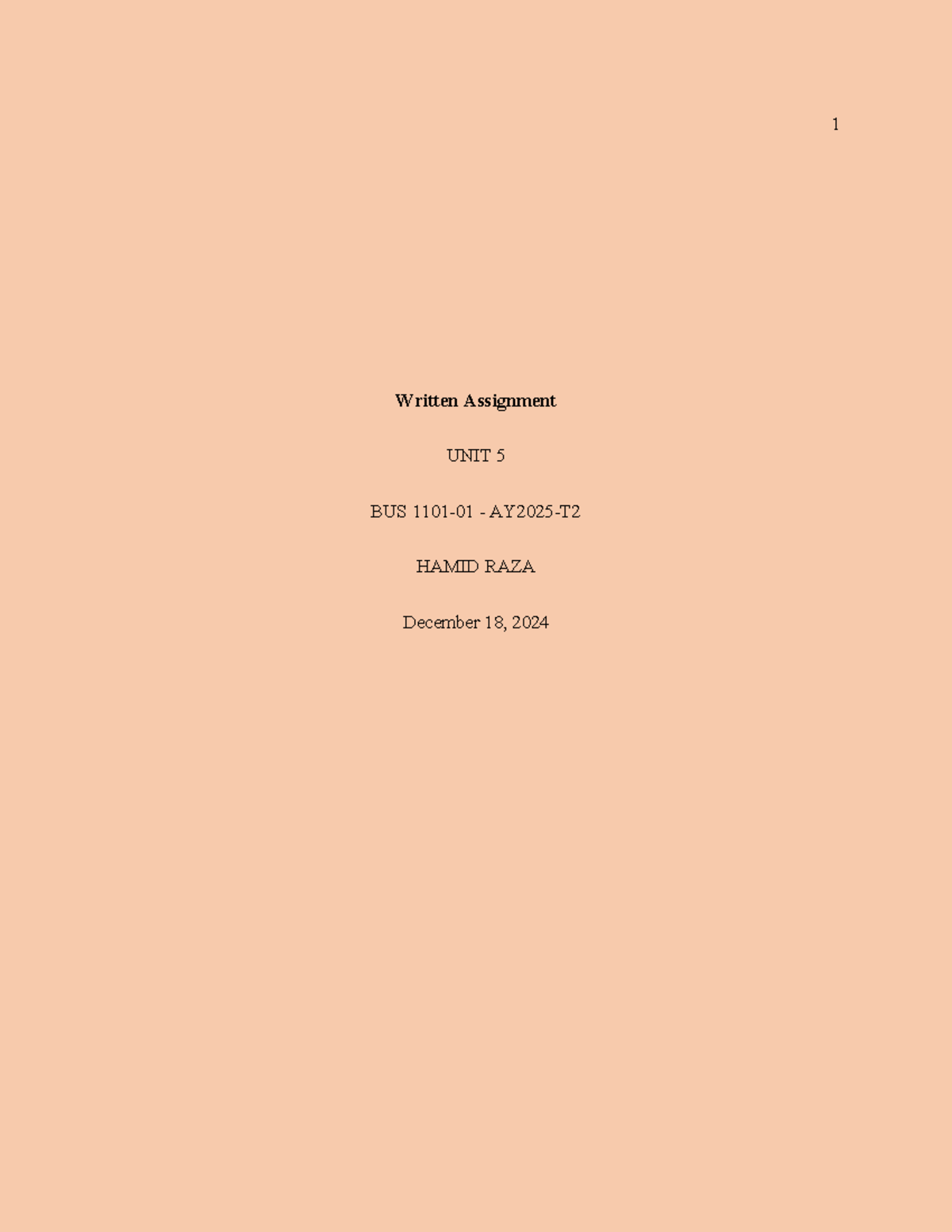 Written Assignment Unit 5 BUS 1101-01 - Written Assignment UNIT 5 BUS ...