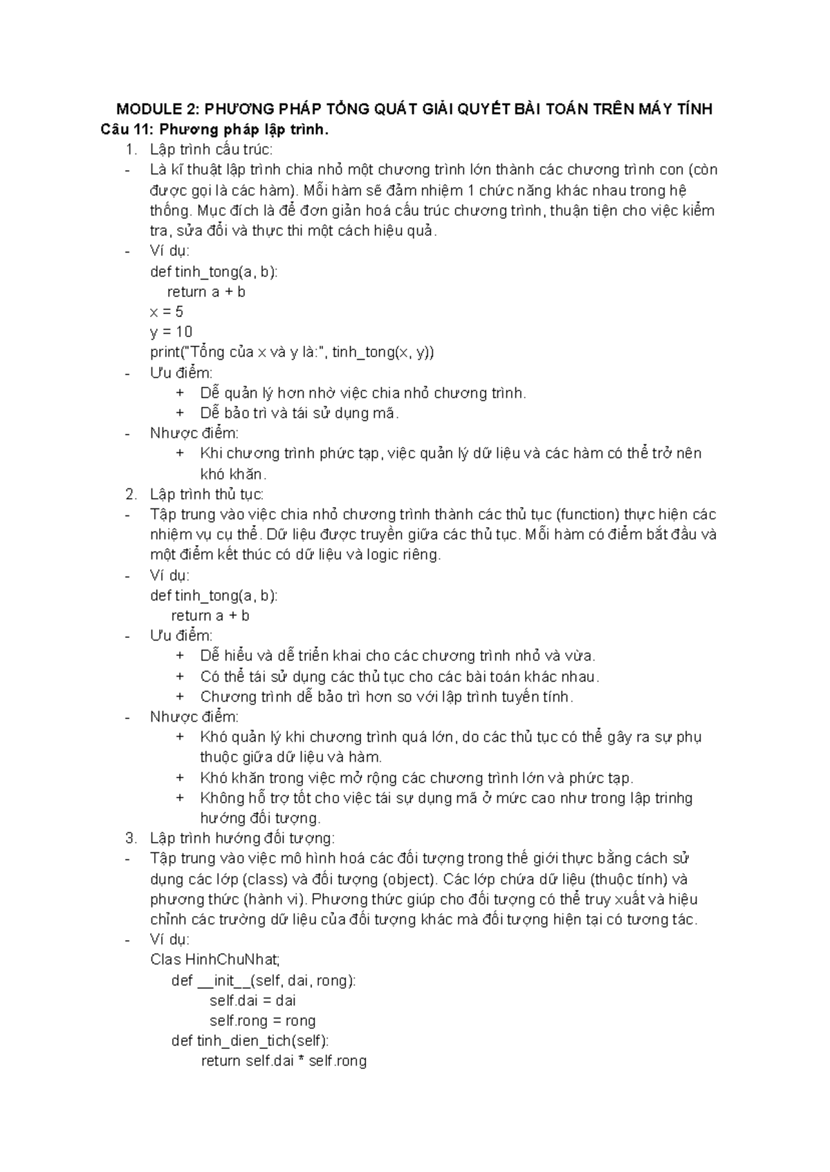 TDLT Module 2 - bt chương 2 tdlt - MODULE 2: PHƯƠNG PHÁP TỔNG QUÁT GIẢI ...