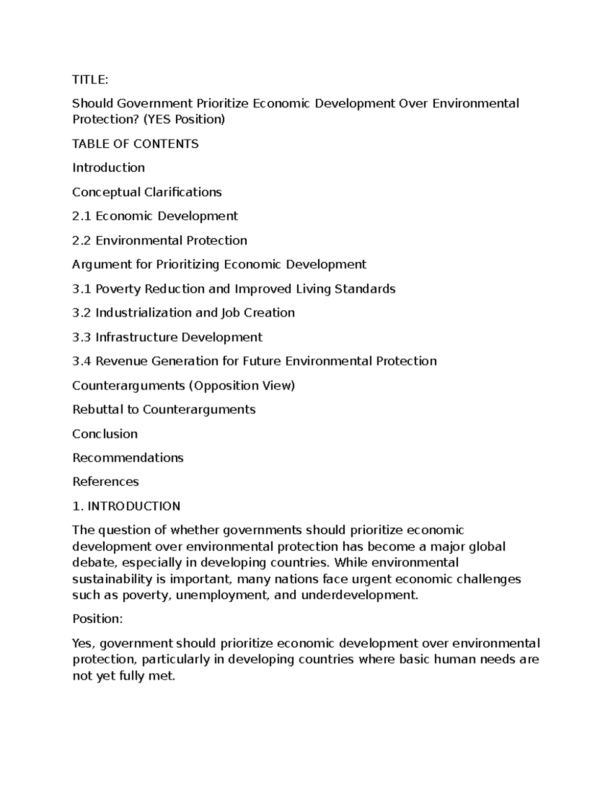 Economic Development vs. Environmental Protection: A YES Argument ...