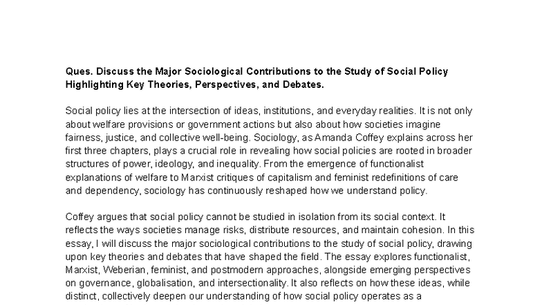 SSP 2100: Major Sociological Contributions to Social Policy Analysis ...