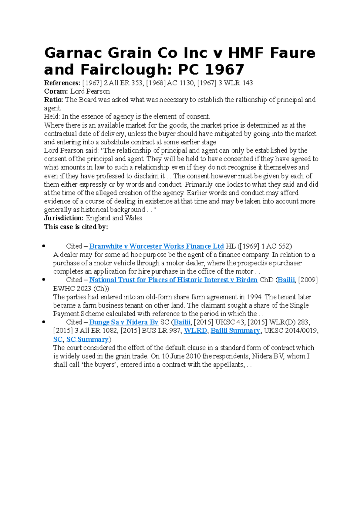 Garnac Grain Co Inc v HMF Faure and Fairclough: Key Legal Principles ...