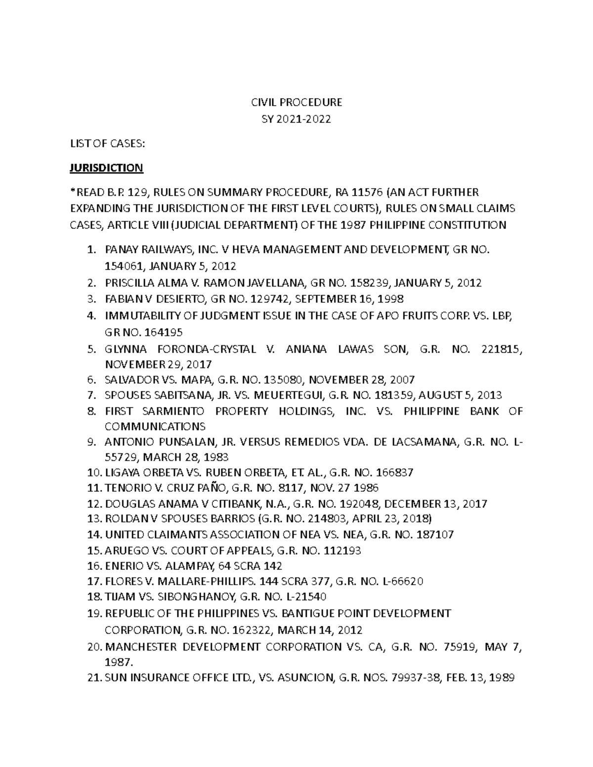 Civil Procedure 1: Comprehensive List of Case Law References - Studocu