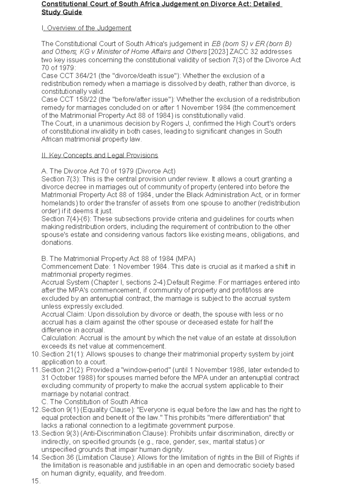 Constitutional Court Judgement on Divorce Act: Study Guide (CCT) - Studocu