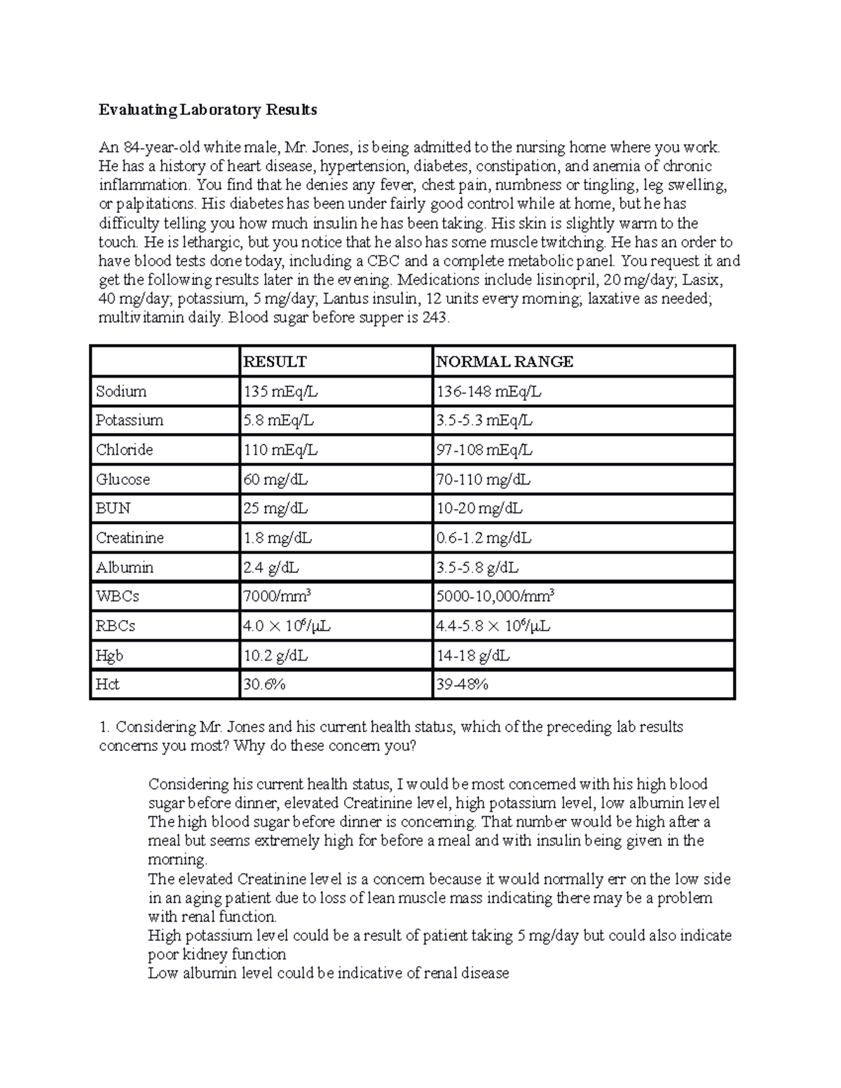 Lab Values—Normals and Abnormals Case Study - Evaluating Laboratory ...